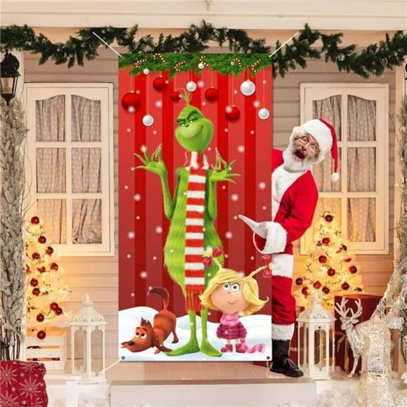 Holiday | Grinch Christmas Decorations The Grinch Door Cover Red ...